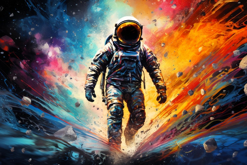 Astronaut Space Walk Contemporary Wall Art, Unique High Quality Digital ...