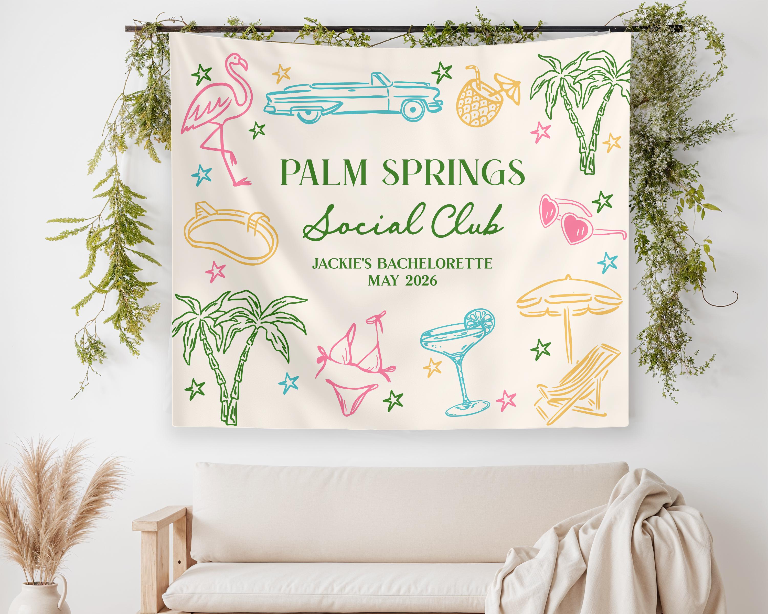 Palm Springs Social Club Decor, Retro Bachelorette Party Sign, Retro ...