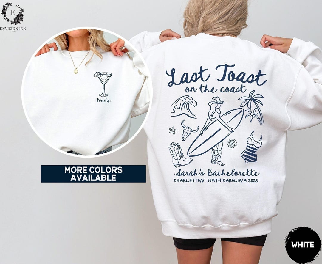 Custom Bachelorette Sweatshirt, Last Toast on the Coast Bridal Party ...