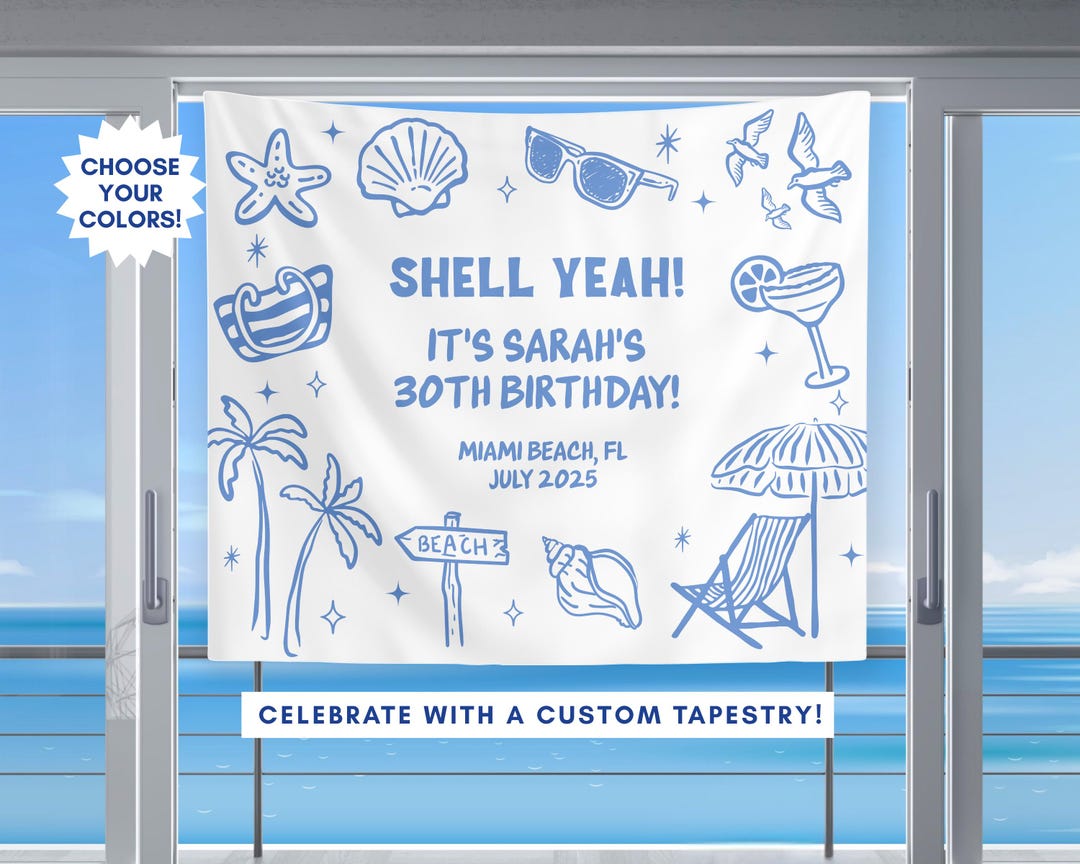 Beach Birthday Banner, Coastal Birthday Party Sign, Birthday Wall ...