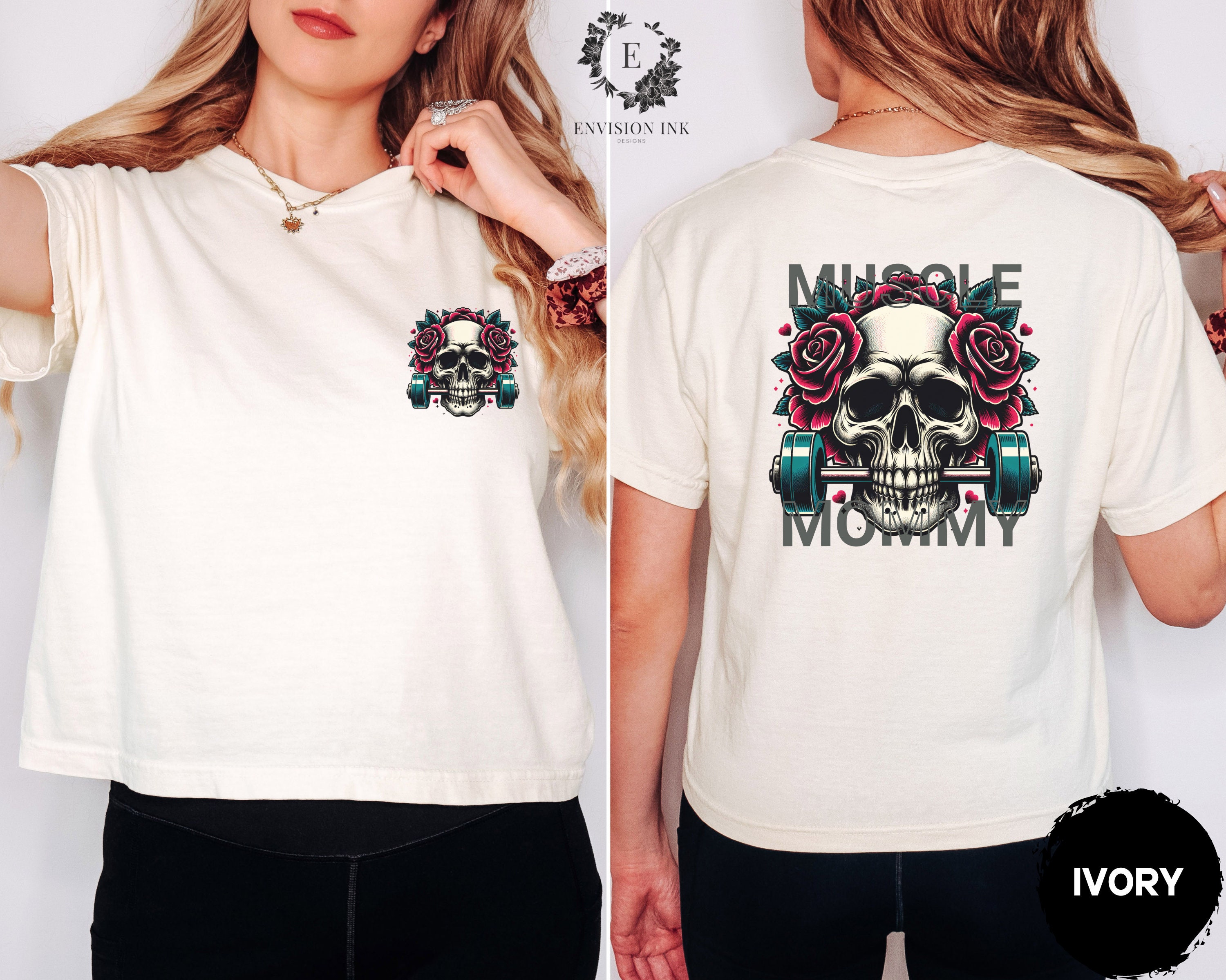 Muscle Mommy Boxy Tee, Gym Skull Shirt for Women, Weightlifting Tops ...