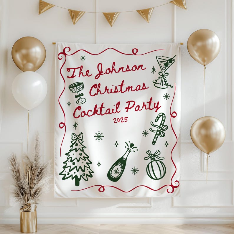 Christmas Party Backdrop, Company Holiday Staff Celebration Banner, X ...