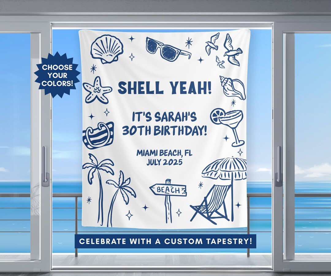 Beach Birthday Banner, Coastal Birthday Party Sign, Birthday Wall ...