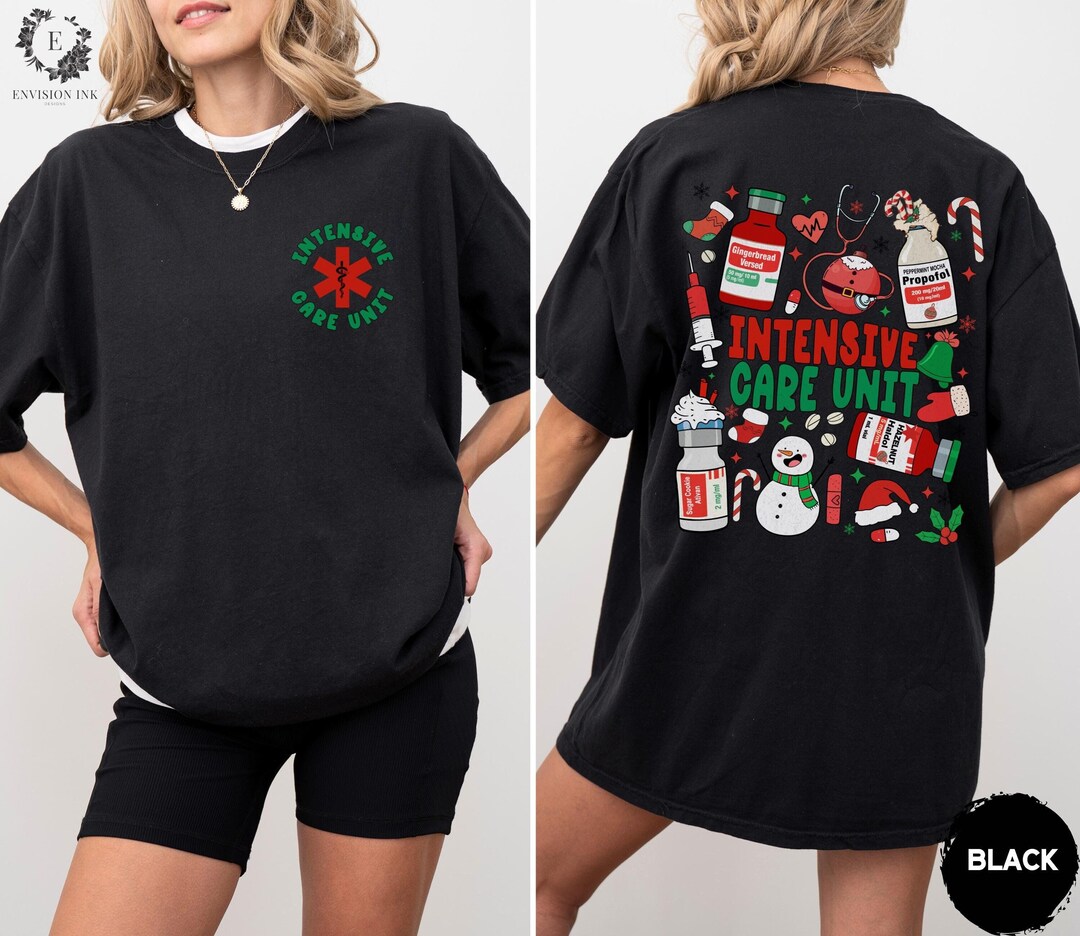 Comfort Colors ICU Shirt, Christmas Intensive Care Unit Tshirt, Holiday ...