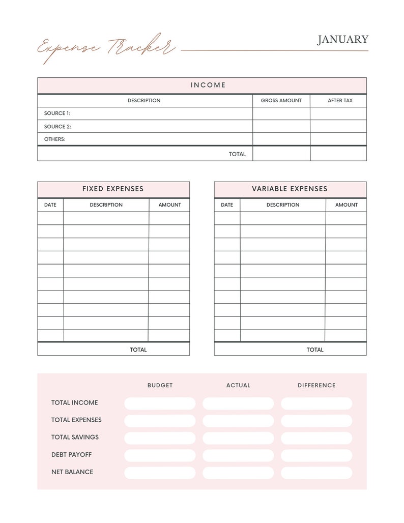 12-month Expenses Tracker Printable, Instant Download, PDF - Etsy UK