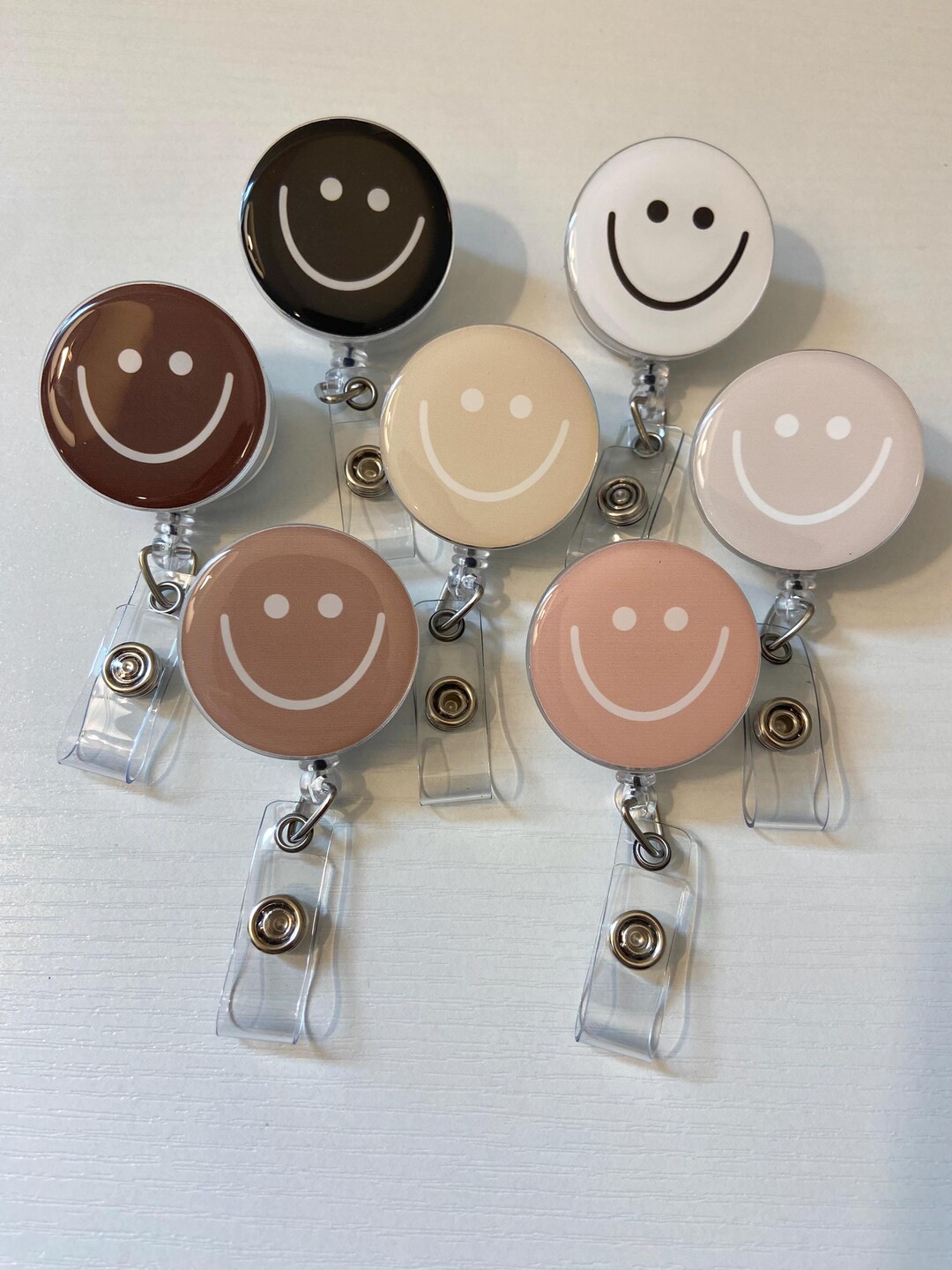 Variety 7-pack Neutral Smiley Face Badge Reels - Etsy
