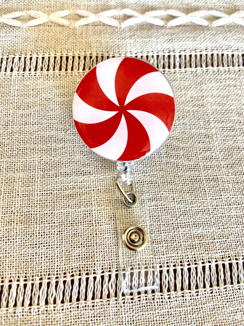 Peppermint Swirl Badge Reel: Christmas Holiday Candy Design - Etsy