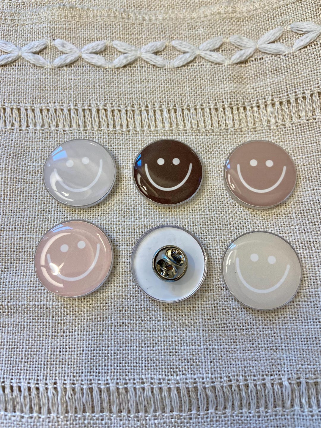 Smiley Face Pin: Neutral Colors Smileys, Pin for Work Jackets or ...