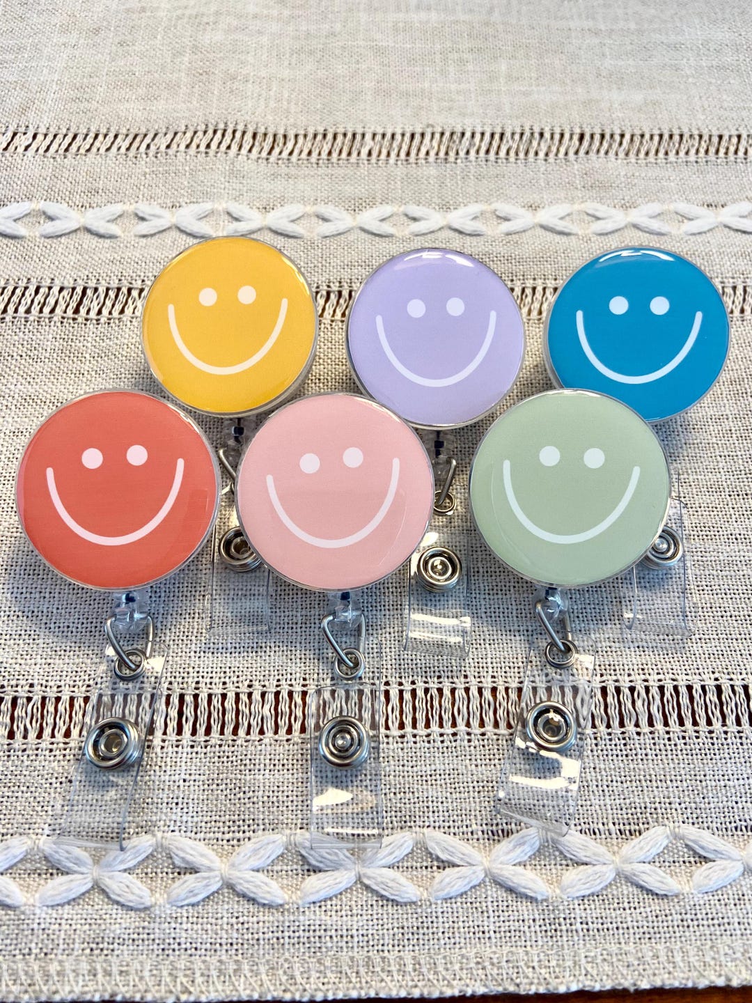 Smiley Face Badge Reel Variety Pack: Pastel & Colorful Happy Faces - Etsy