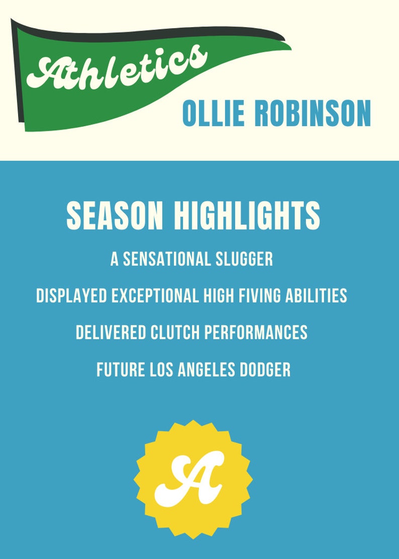 Teal and Yellow Retro Pennant Customizable Baseball Trading Card ...