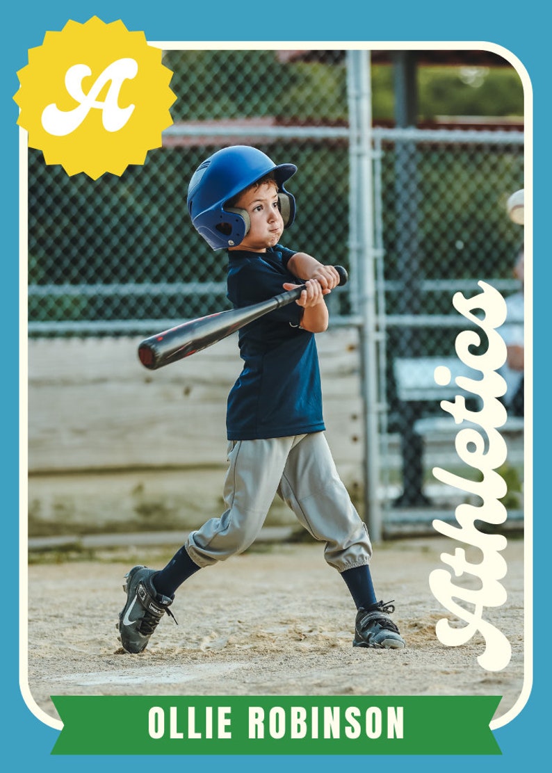 Teal and Yellow Retro Pennant Customizable Baseball Trading Card ...