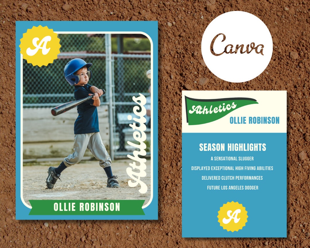 Teal and Yellow Retro Pennant Customizable Baseball Trading Card ...