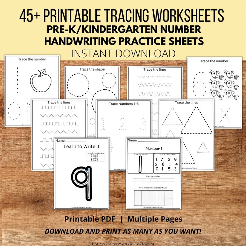 45 Pre-k and K Math Number Tracing Practice / Preschool and ...