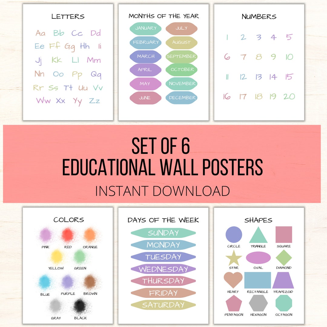 Set of 6 Educational Classroom Posters, Homeschool Decor, Montessori ...