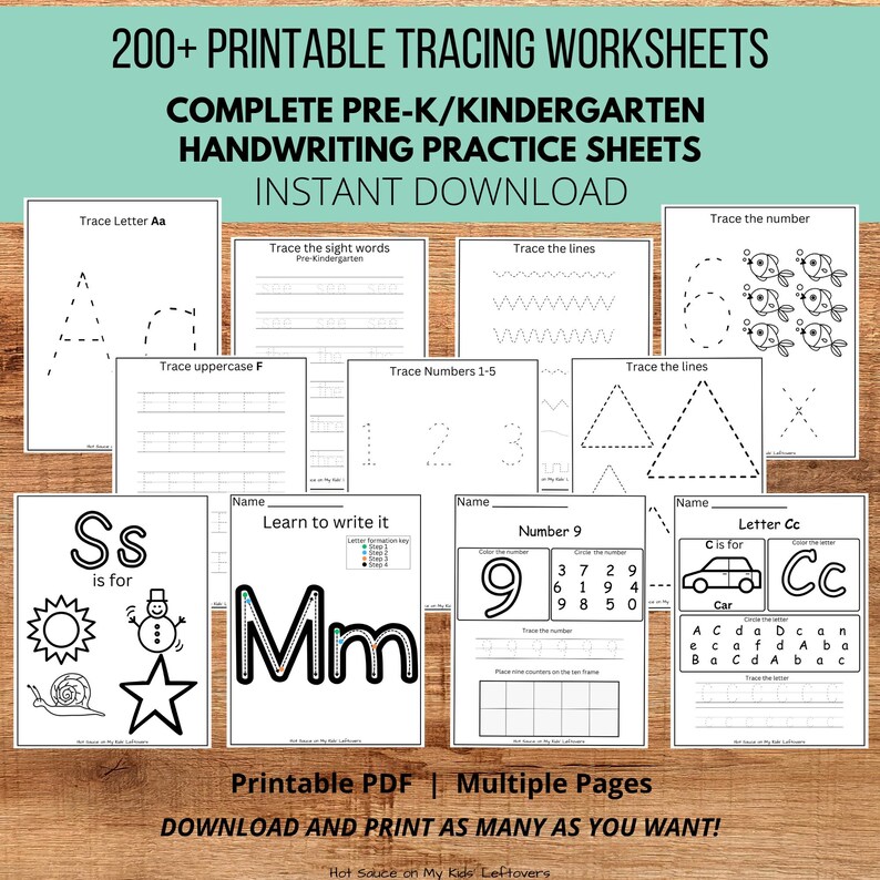 200 Printable Letter Number and Sight Word Tracing Worksheets ...