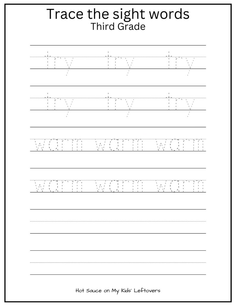 Third Grade Sight Word Tracing Printable Worksheets / Tracing ...