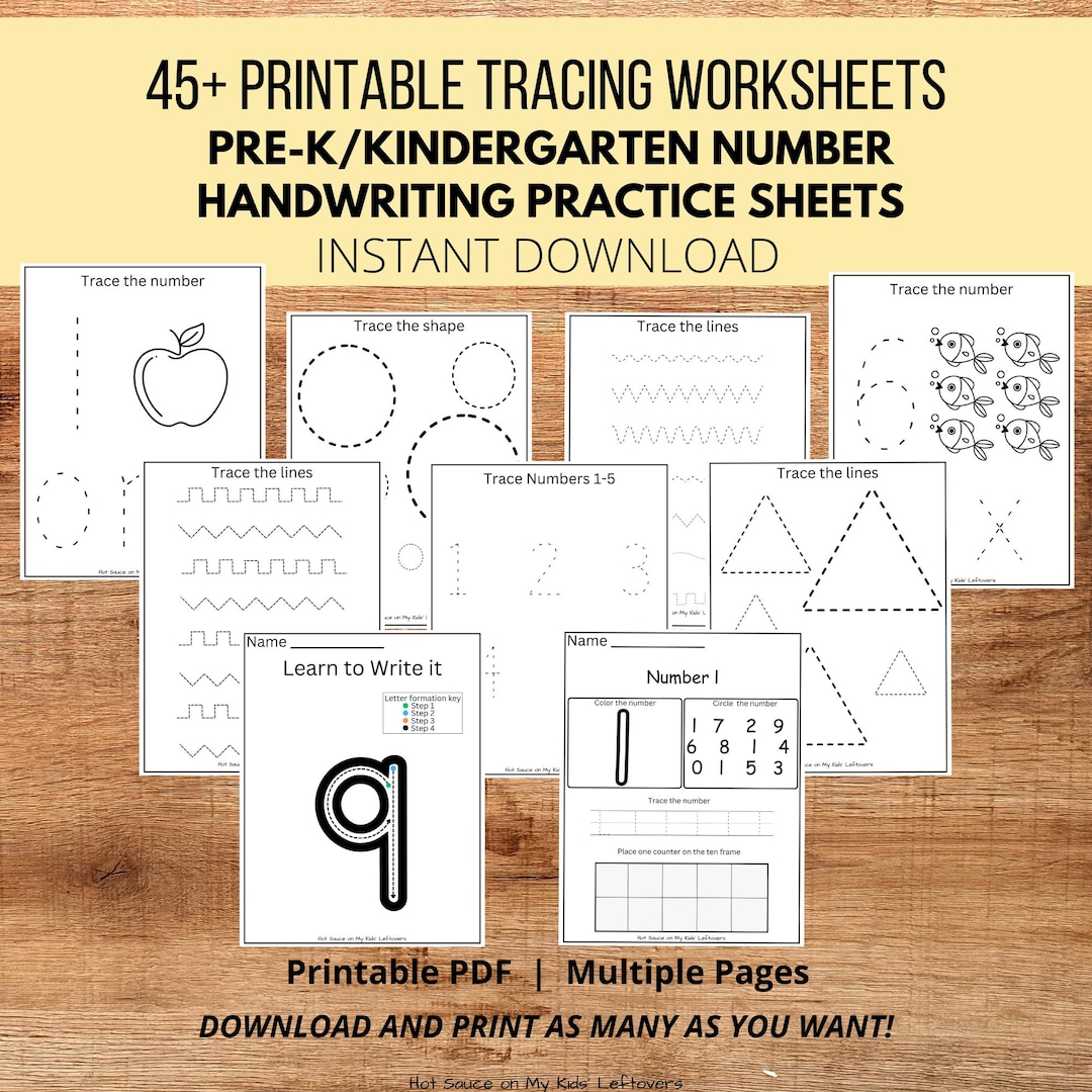 45 Pre-k and K Math Number Tracing Practice / Preschool and ...