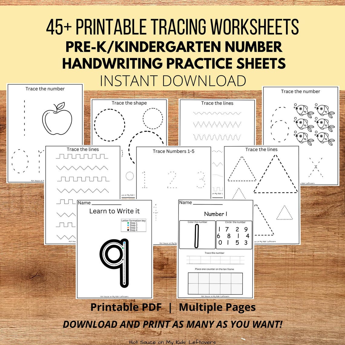 45 Pre-k and K Math Number Tracing Practice / Preschool and ...