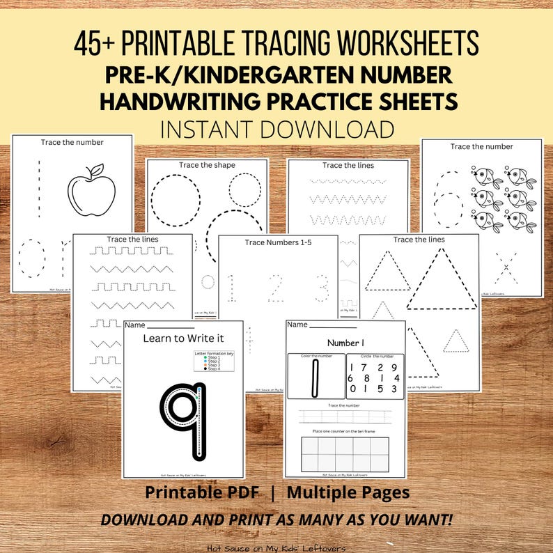 45 Pre-k and K Math Number Tracing Practice / Preschool and ...