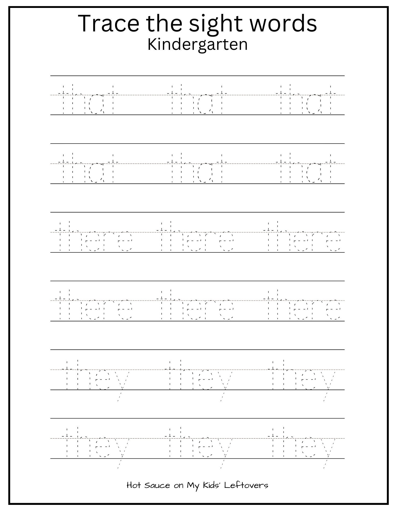 Pre-k and K Sight Word Tracing Printable Worksheets / Preschool and ...