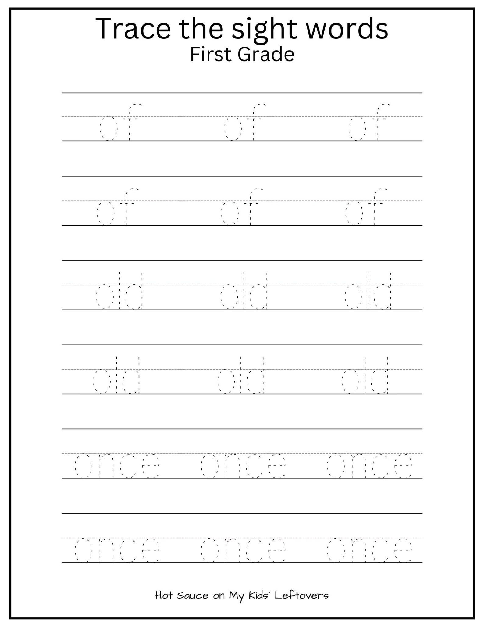 First Grade Sight Word Tracing Printable Worksheets / Tracing ...