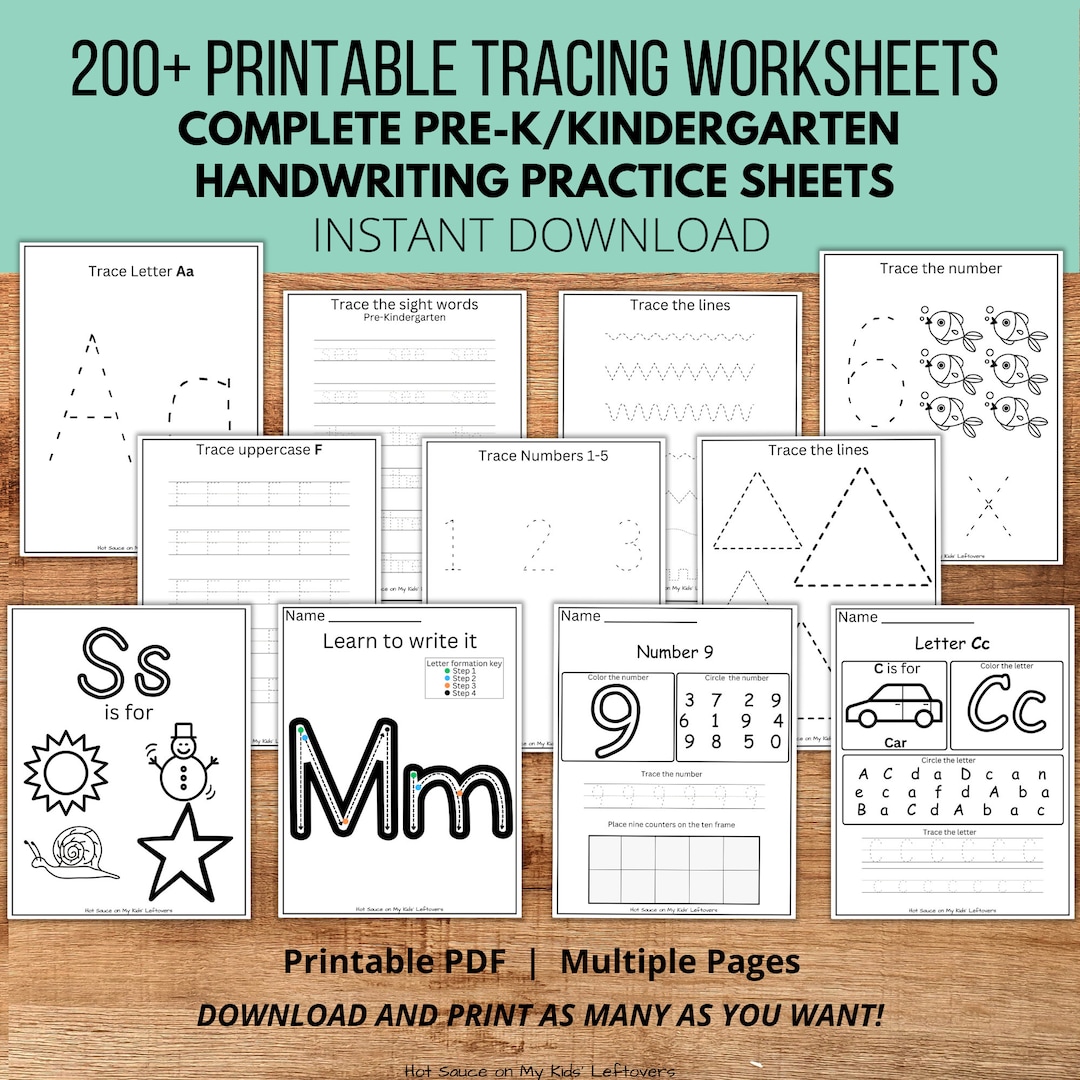 200 Printable Letter Number and Sight Word Tracing Worksheets - Etsy