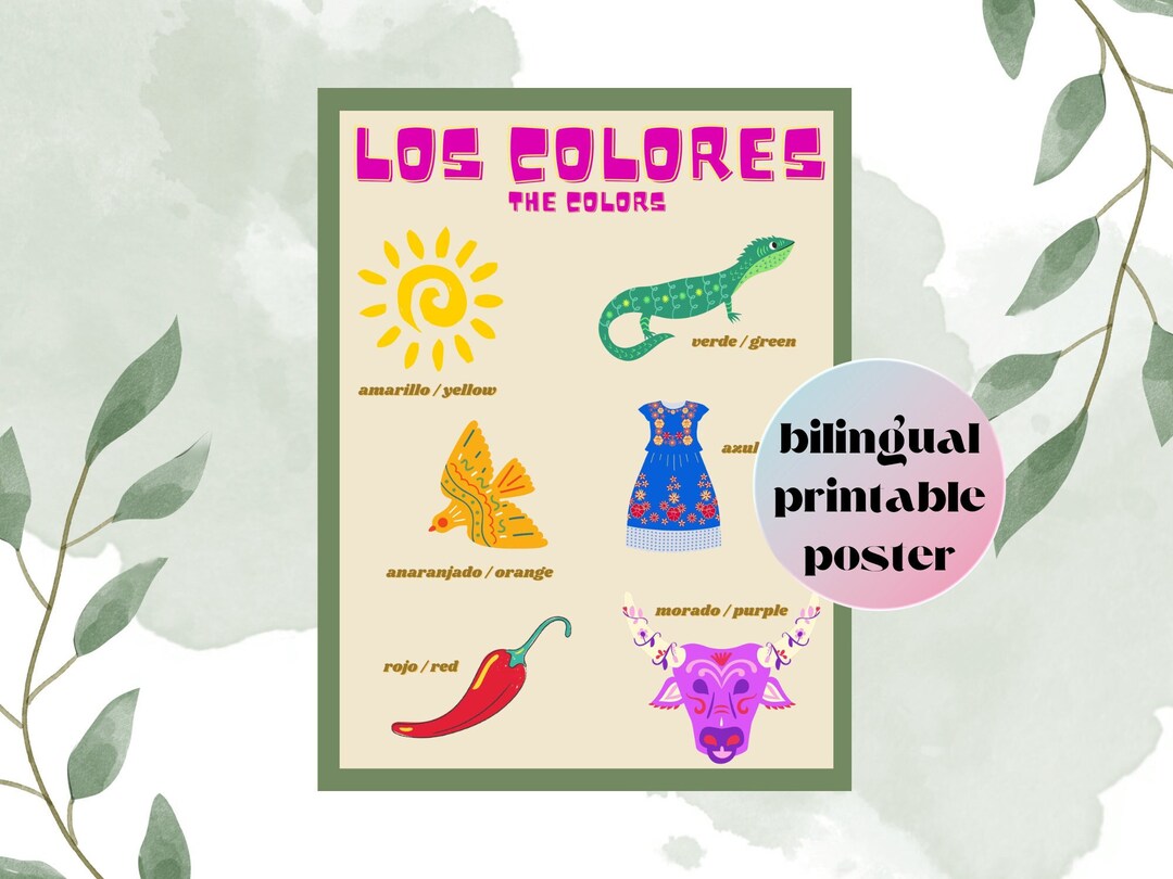 Los Colores Póster Educativo Bilingüe Para Niños Colores Arte De Pared ...