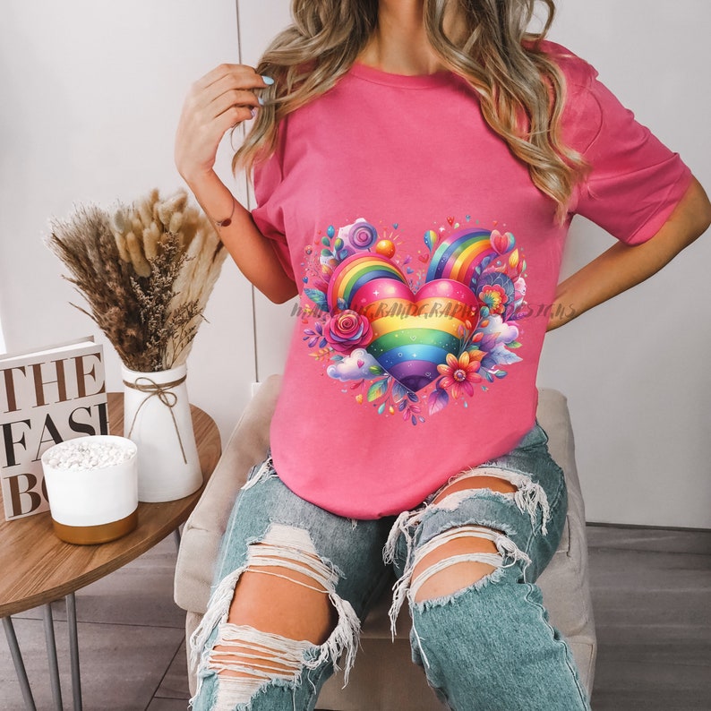 Water Color Rainbow Heart Png, Valentines Love Png Instant Digital ...