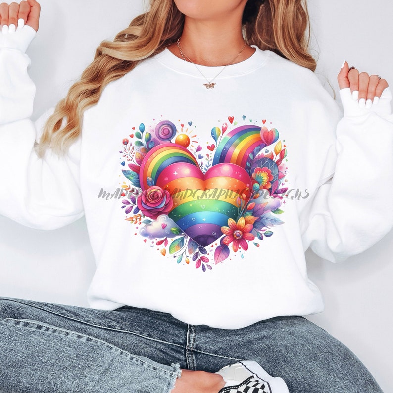 Water Color Rainbow Heart Png, Valentines Love Png Instant Digital ...