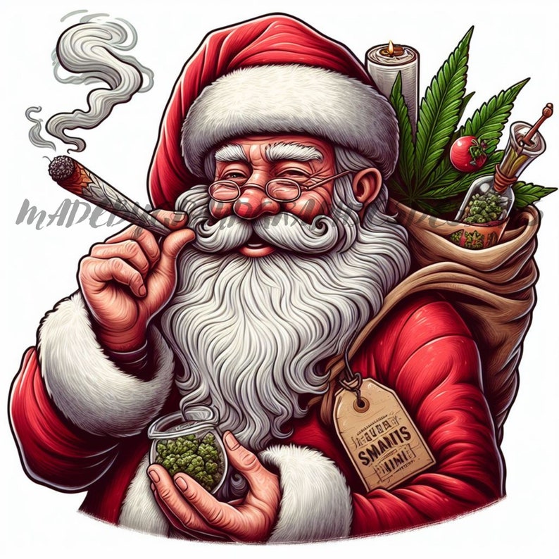 Santa Smoking Carrying Weed, Smoking Joint, Santa Smoking Blunt Png ...