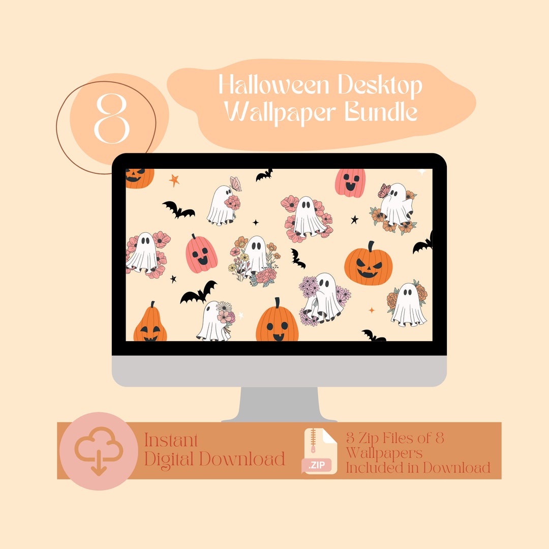 Boho Floral Ghost + Pumpkin Halloween Desktop Wallpaper | Ghosts ...