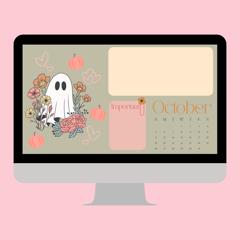 Boho Ghost October 2025 Floral Desktop Wallpaper Organizer Bundle of 8 ...