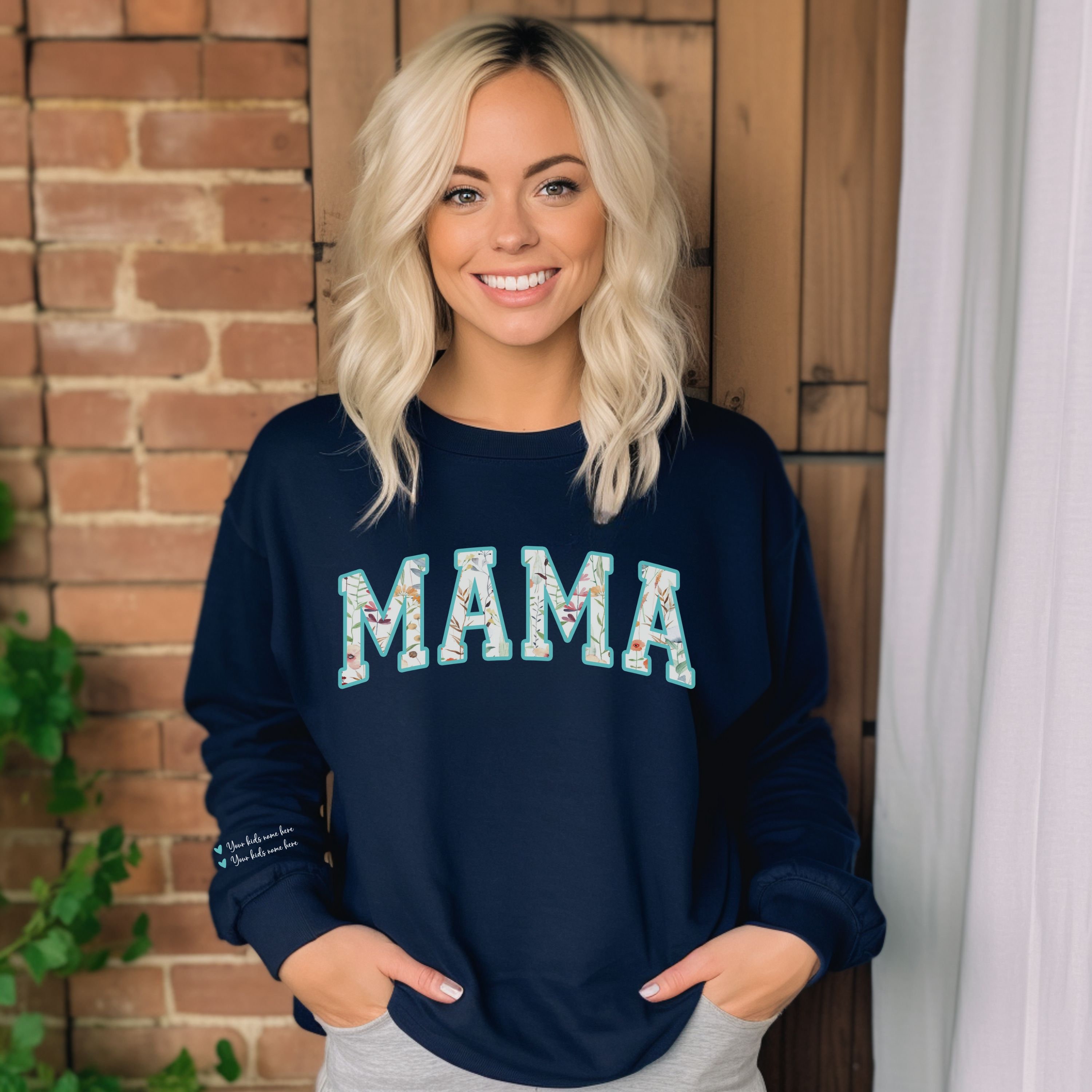 Custom Mama Sweatshirt With Kid Name on Sleeve, Personalized Mom ...