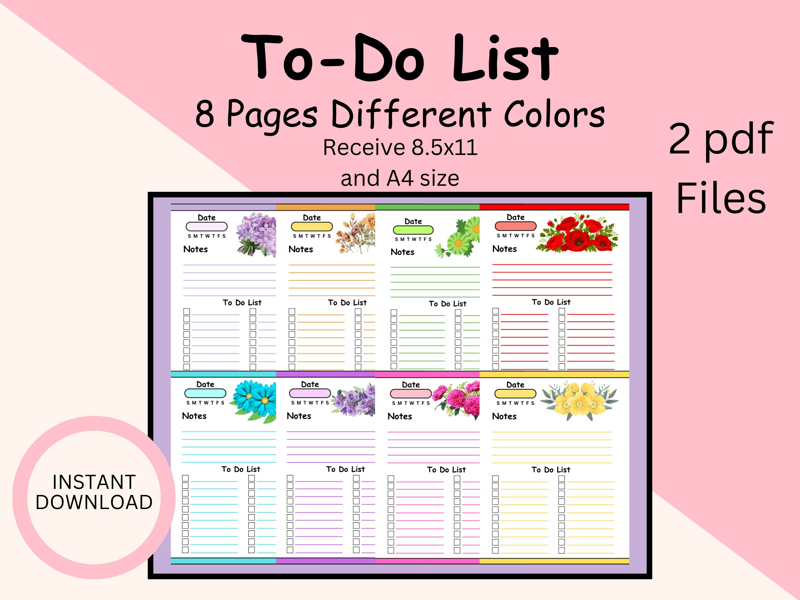 Weekly To-do List Planner, Printable to Do List, Floral To-do List ...