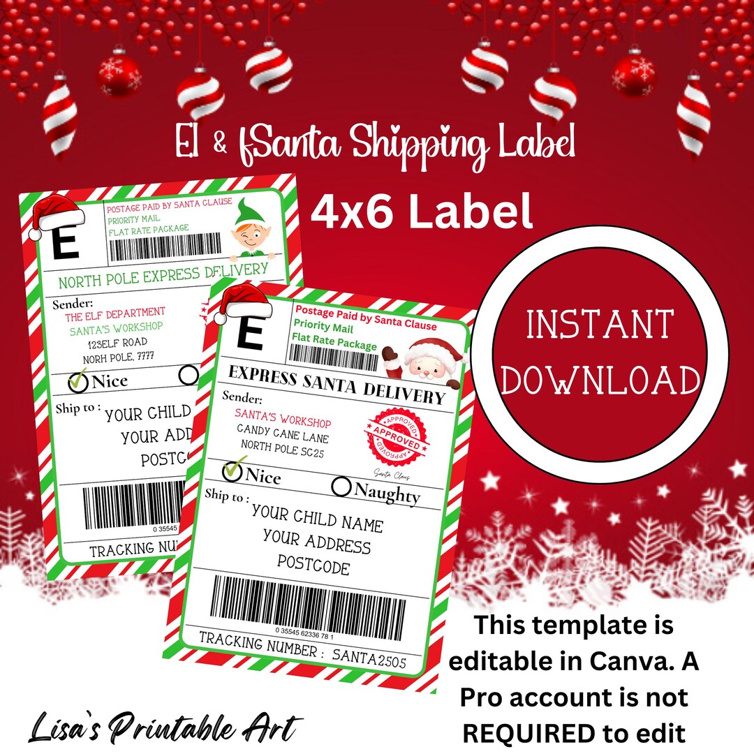 Christmas Editable Santa & Elf Shipping Labels Holiday Shipping Labels ...