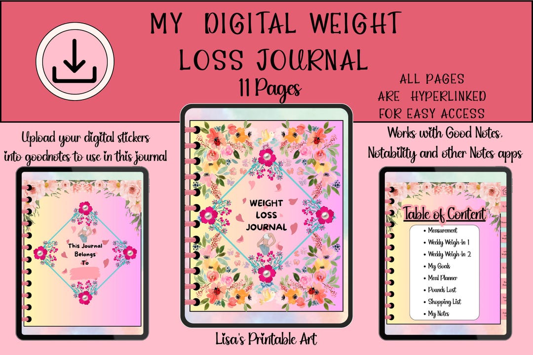 Digital 11-page Weight Loss Journal Goodnotes Planner Fitness Planner ...