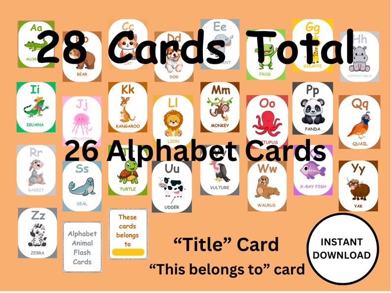 ABC Flash Cards for Kids Printable Alphabet Learning Cards Instant ...