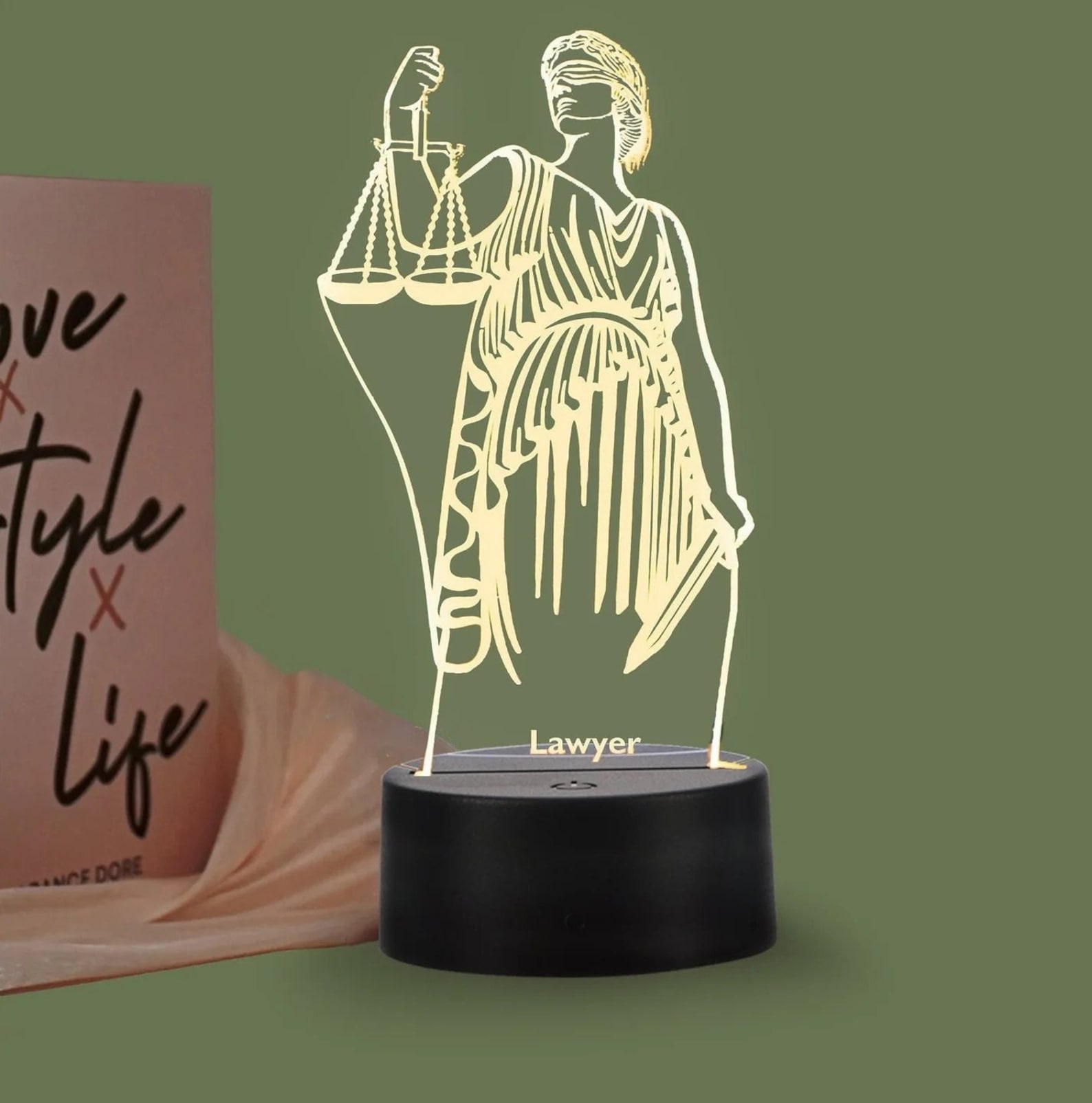 Personalized Lady Justice Statue 3D Led Lights Table Lamp as Law ...