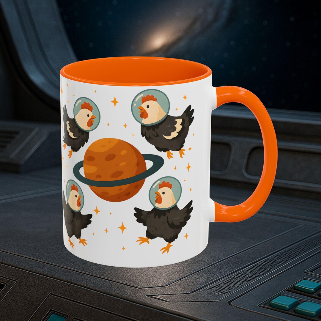 Light Brahma Chicken Mug, 11oz and 15oz Sizes, Outer Space Chickens Hot ...