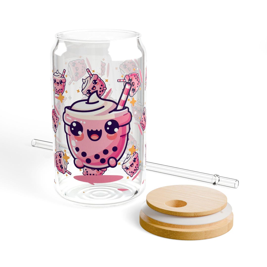 Kawaii Sipper Glass, Boba Tea Cup, Cute Drinkware, 16oz Tumbler, Gift ...