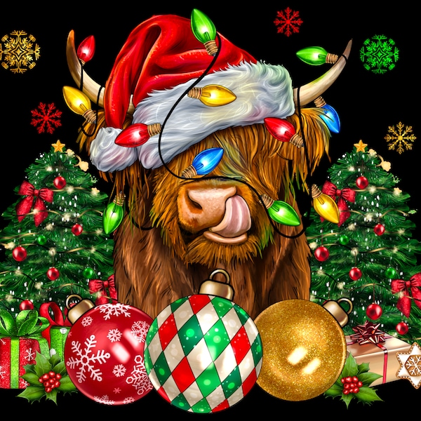 Christmas Highland Cow Heat Transfer for Shirts - Etsy