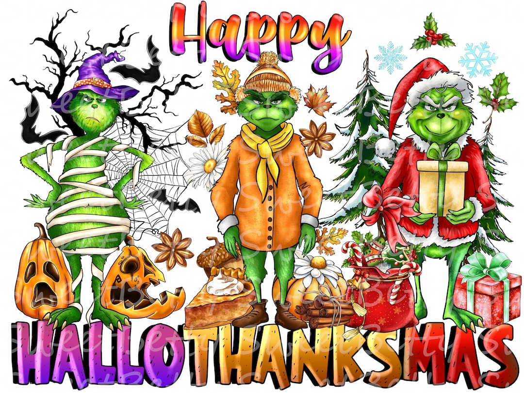 Happy Hallowthanksmas Grinch DTF Heat Transfer - Etsy
