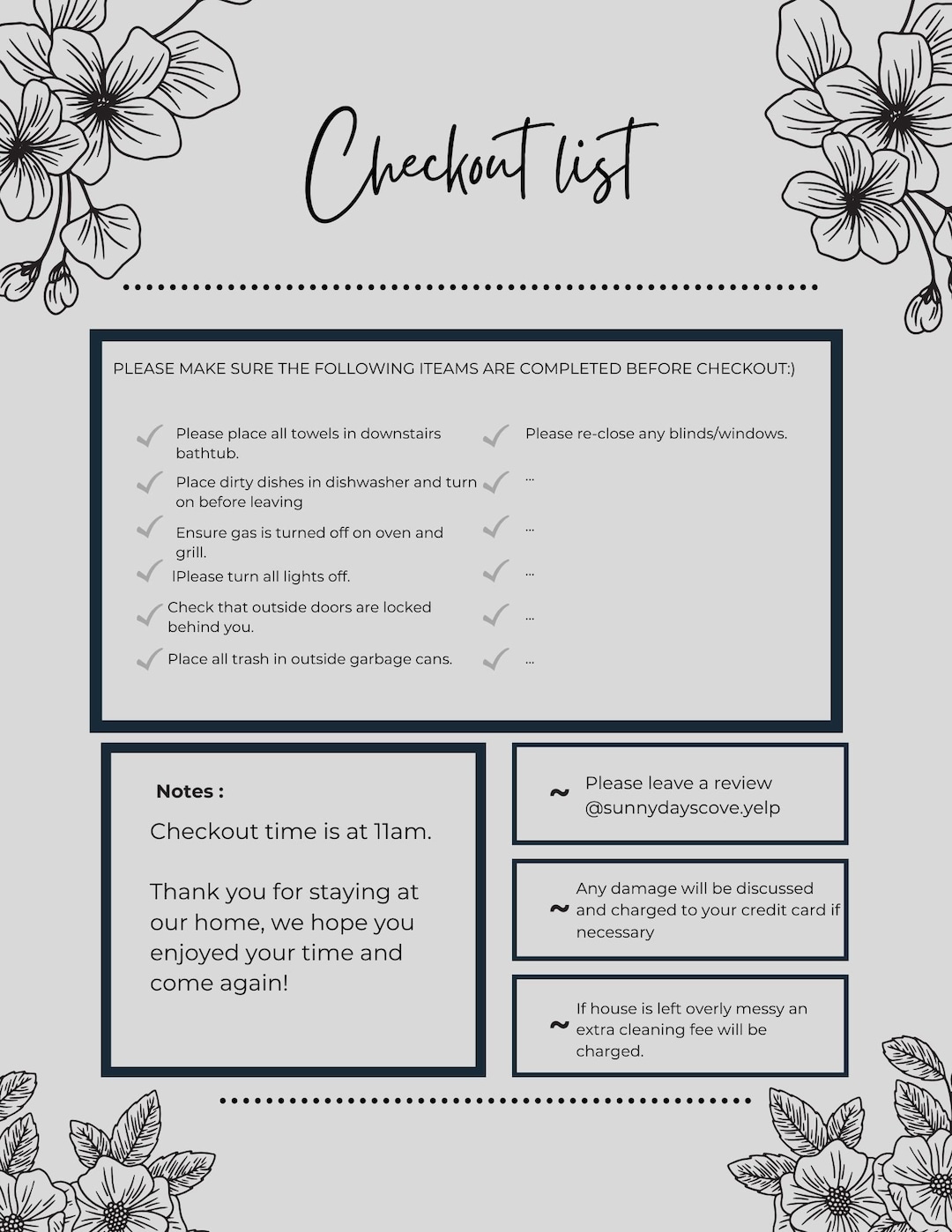 Airbnb Checklist, Airbnb Checkout List, Airbnb Welcome, Airbnb Signs ...