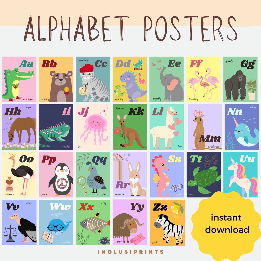 Alphabet Poster Boho Classroom Wall Art Kids Print Social Worker Decor ...
