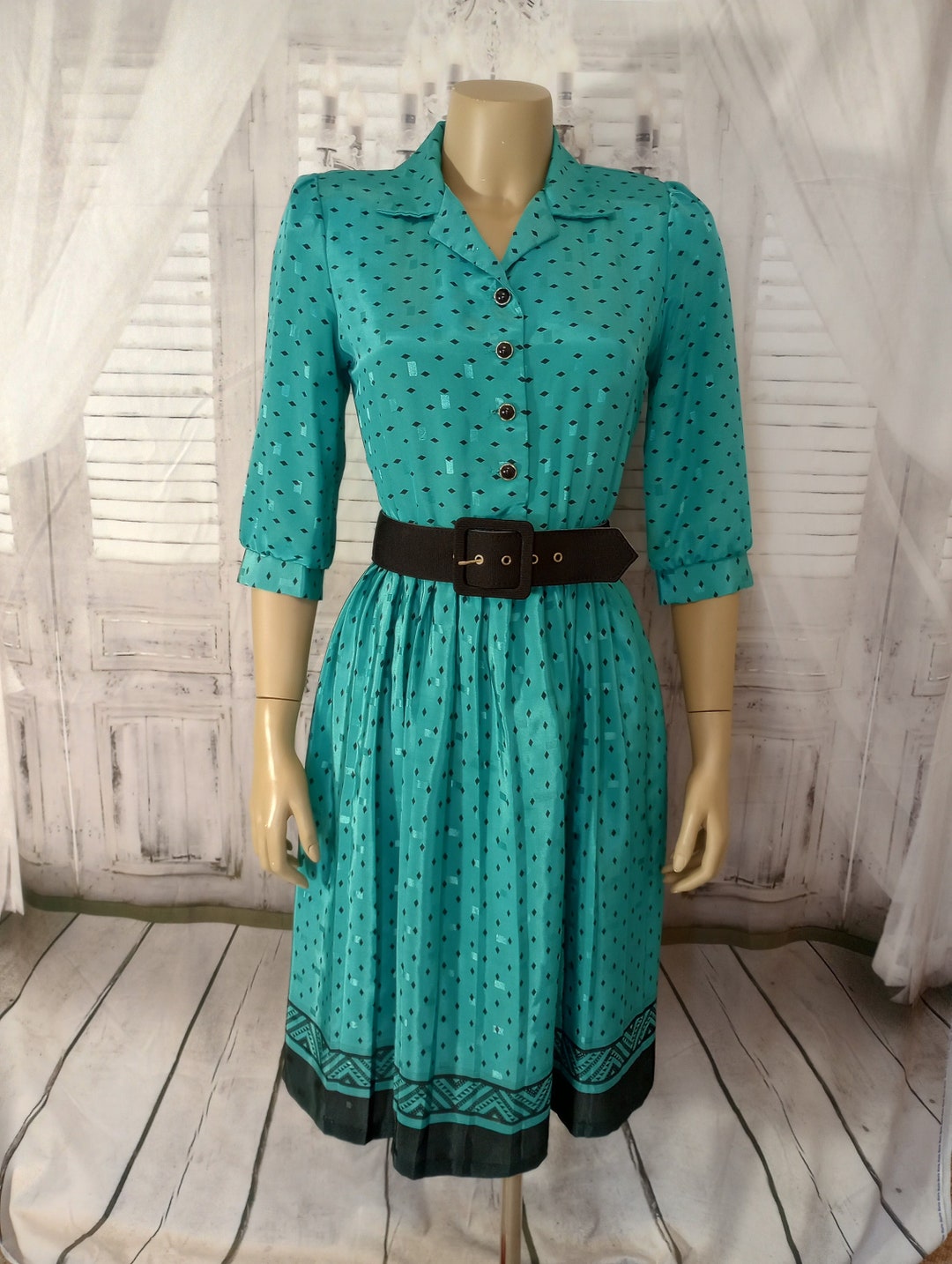 Vintage Breli Originals Aqua Geometric-patterned Half-sleeve Dress - Etsy