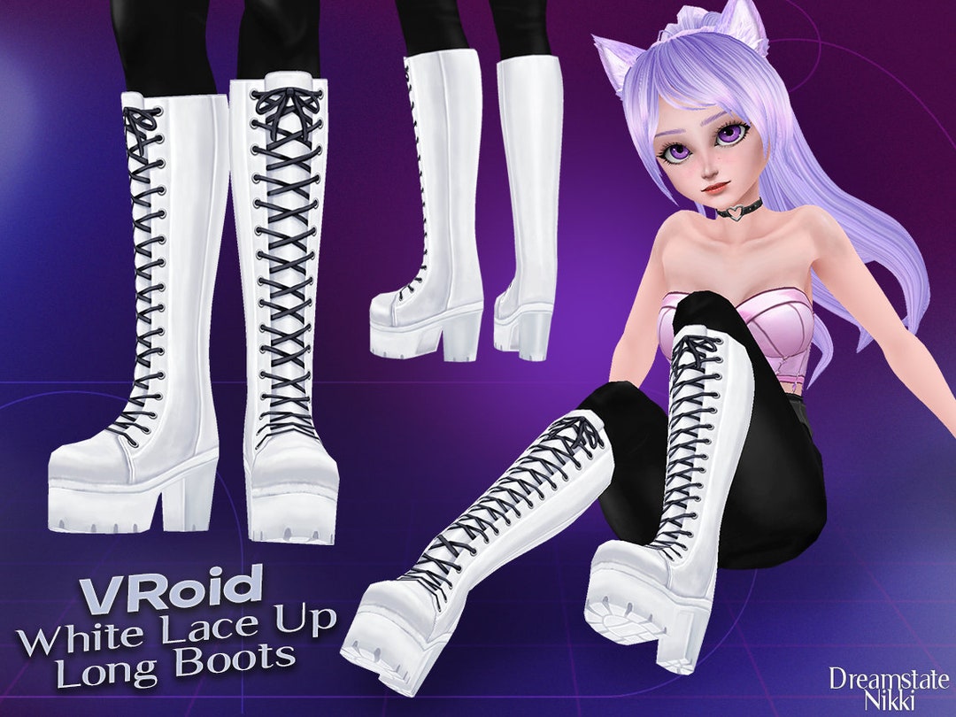 Vroid White Lace up Long Boots Clothing Texture PNG Cute Vtuber Assets ...