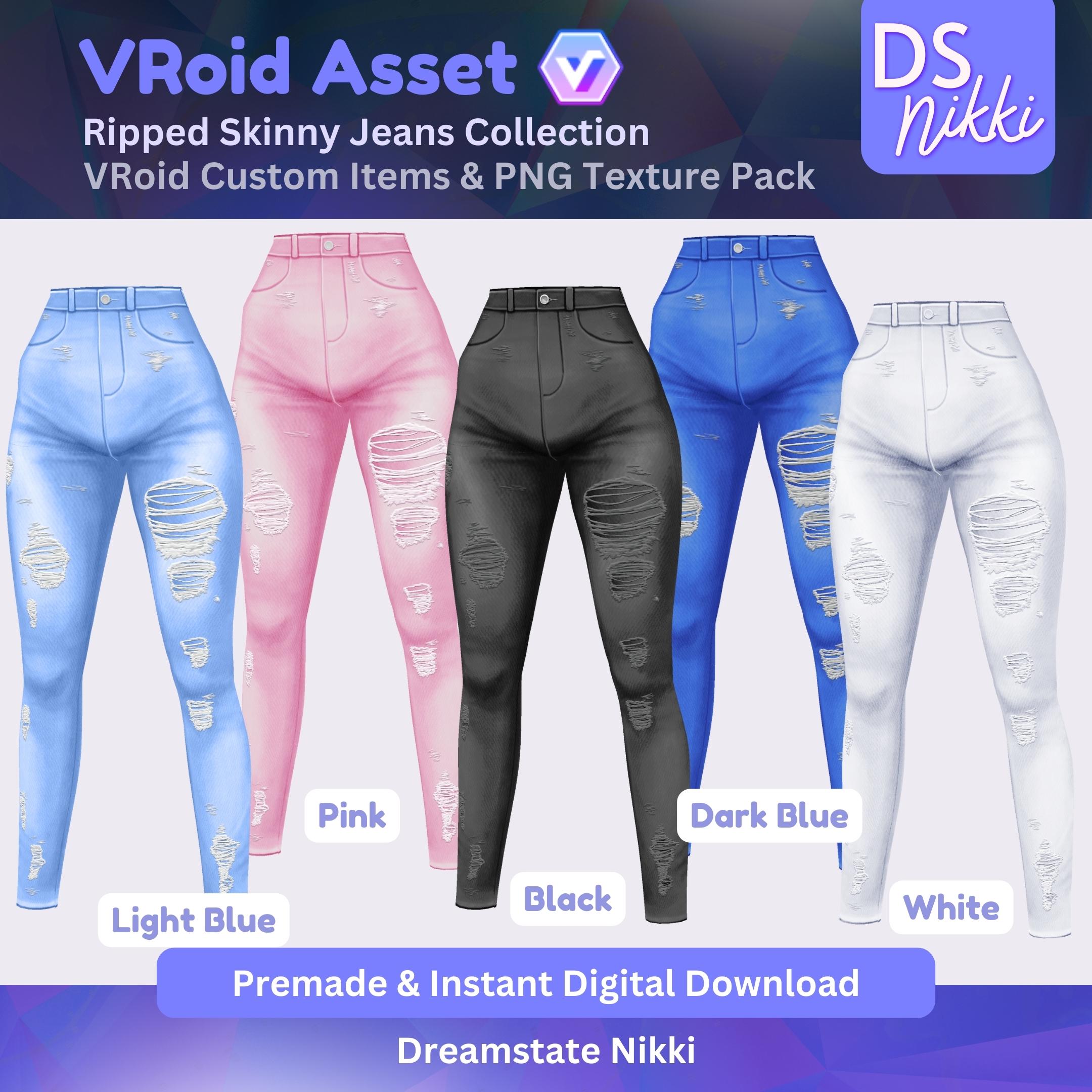 Vroid Studio Outfit – Ripped Skinny Jeans, Vtuber Clothes PNG Textures ...