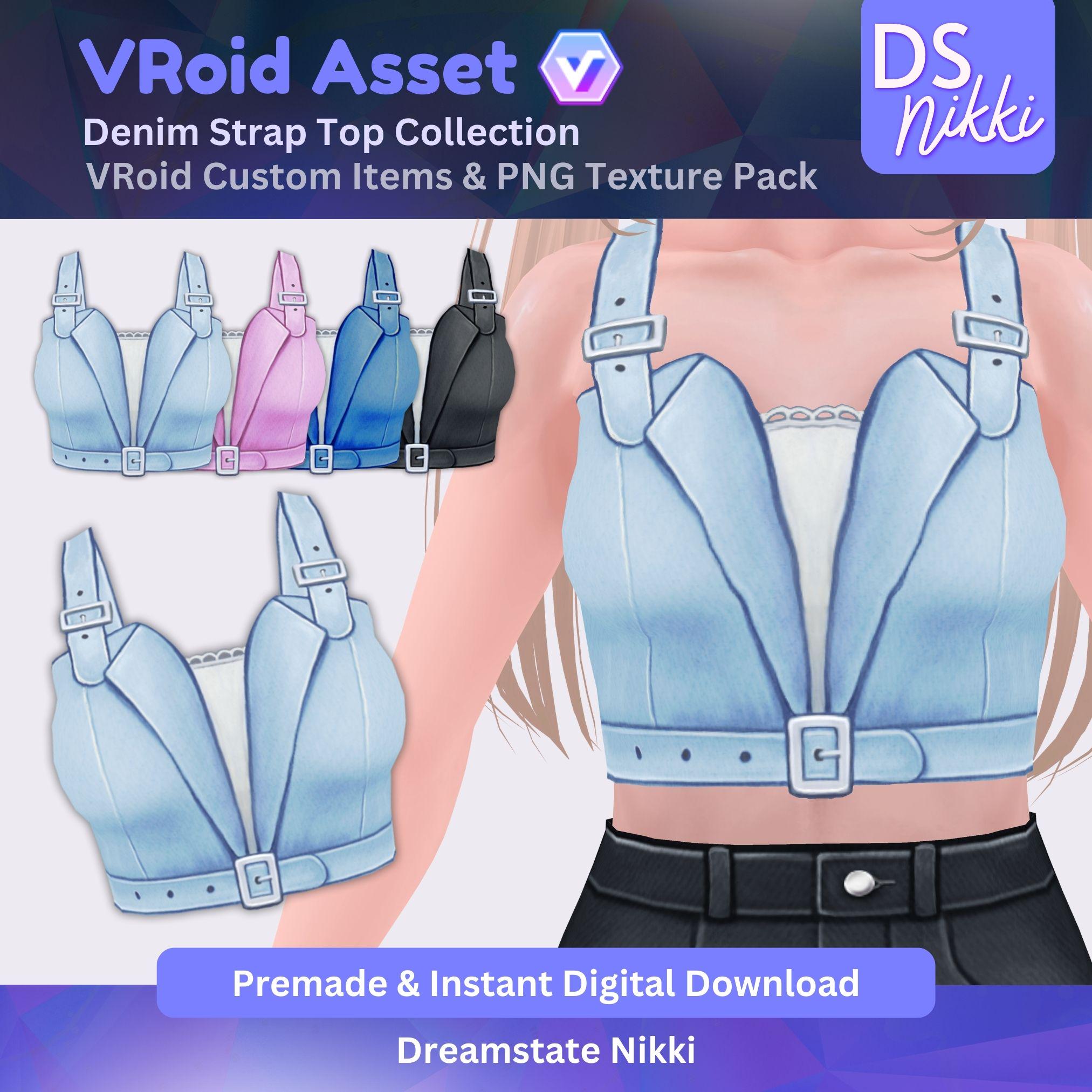 Vroid Studio Outfit – Stylish Denim Strap Top Set, Vroid Custom Items ...