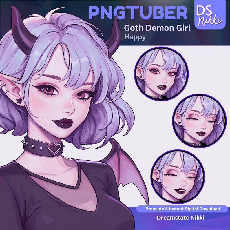 Goth Demon Girl Pngtuber – Cute Halloween Vtuber Model for Veadotube ...