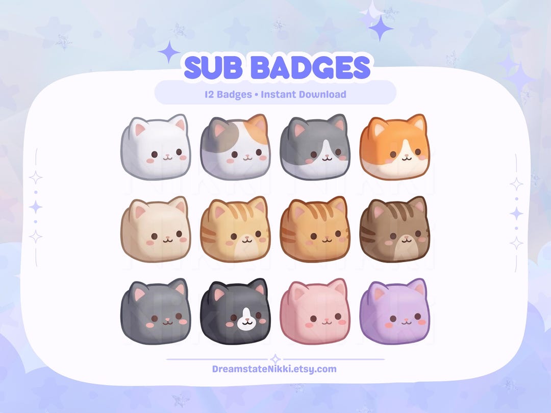 Cat Twitch Sub Badges Cute Kawaii Animal Emotes Pastel Stream Icons ...